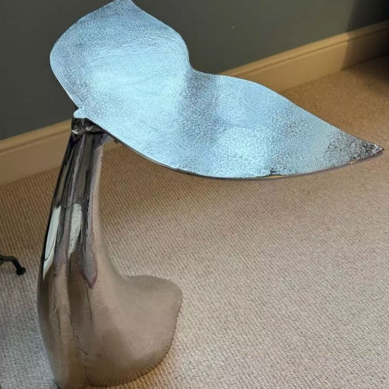 Silver Aluminium Metal Whale Tail Fin Animal Side Table End Table 55cm ...