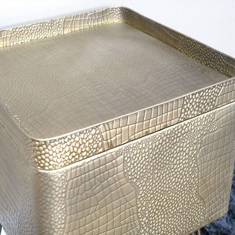 Textured Gold Metal Tray Side Table End Table With Storage | Picture ...