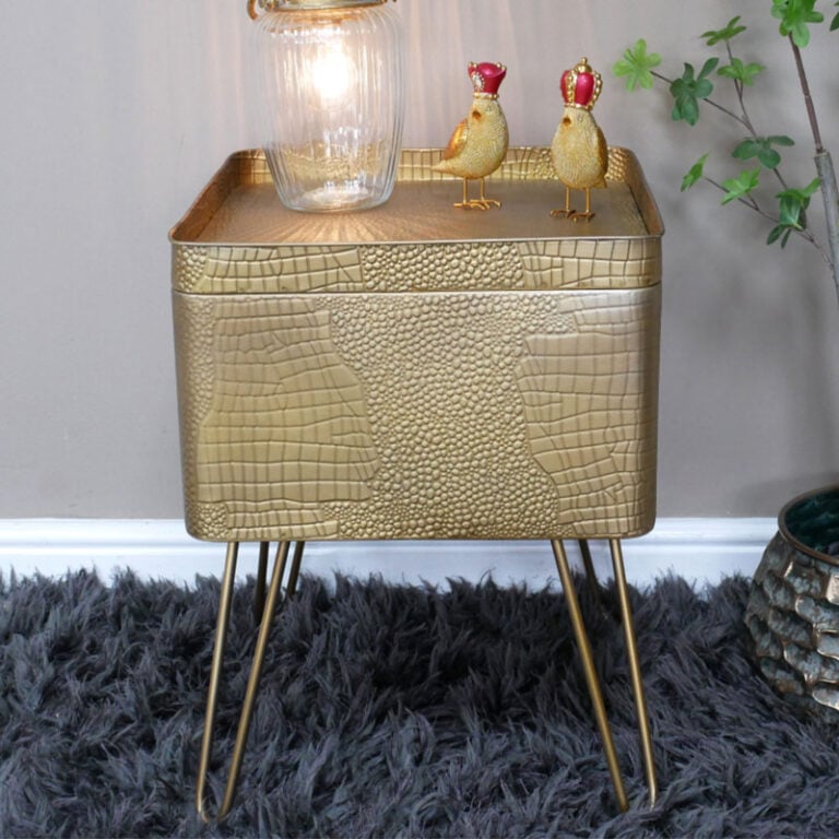 Textured Gold Metal Tray Side Table End Table With Storage | Picture ...