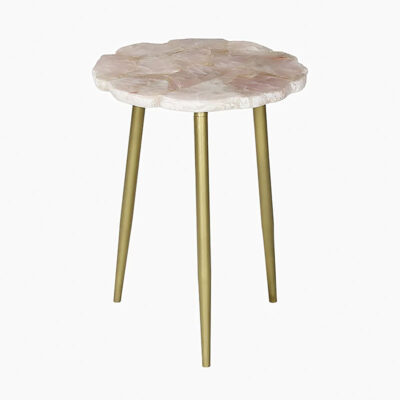 Art Deco Round Rose Pink Quartz Stone And Gold Metal End Side Table ...