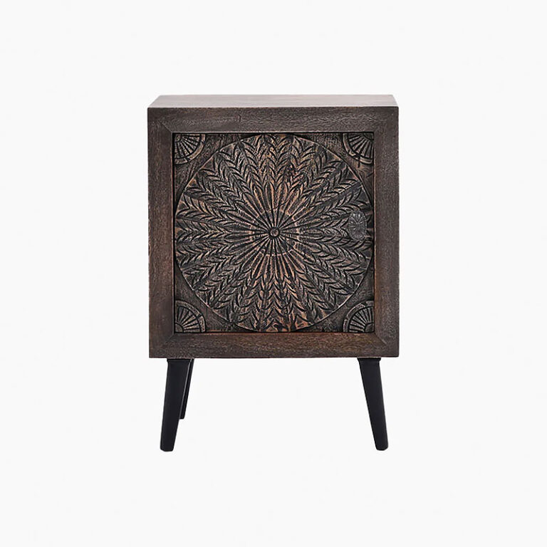 Boho Rustic Grey Solid Mango Wood 1 Door Mandala Side Table Bedside ...