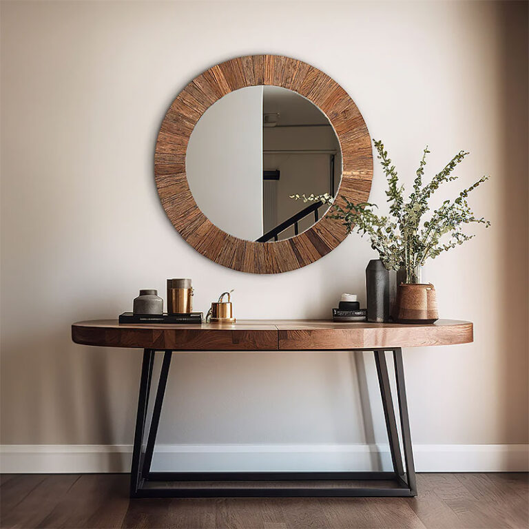 Boho Rustic Large Round Reclaimed Wood Wall Mirror 120cm | Picture ...