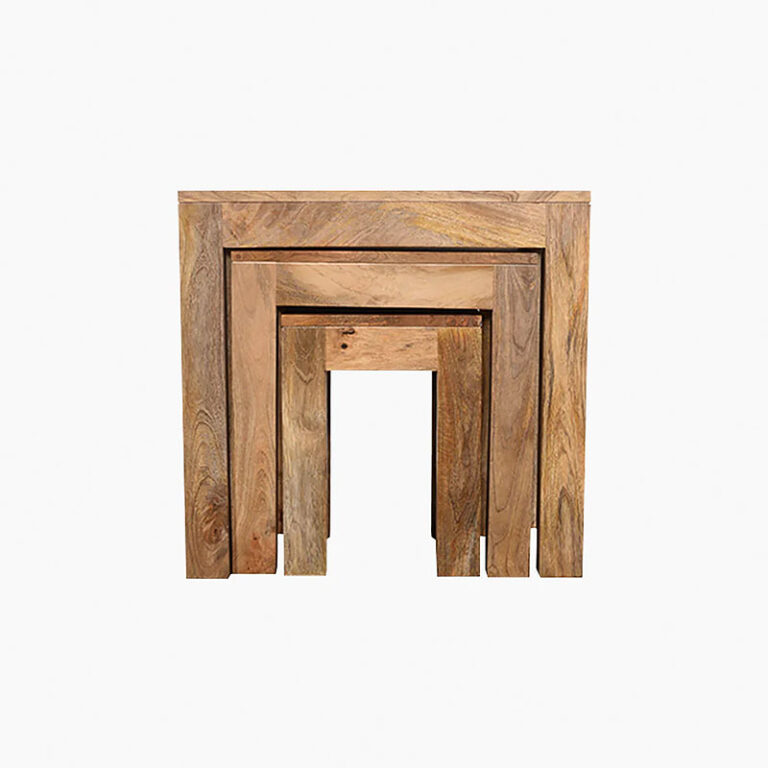 Boho Rustic Set Of 3 Solid Mango Wood Nesting Side Tables Stools ...