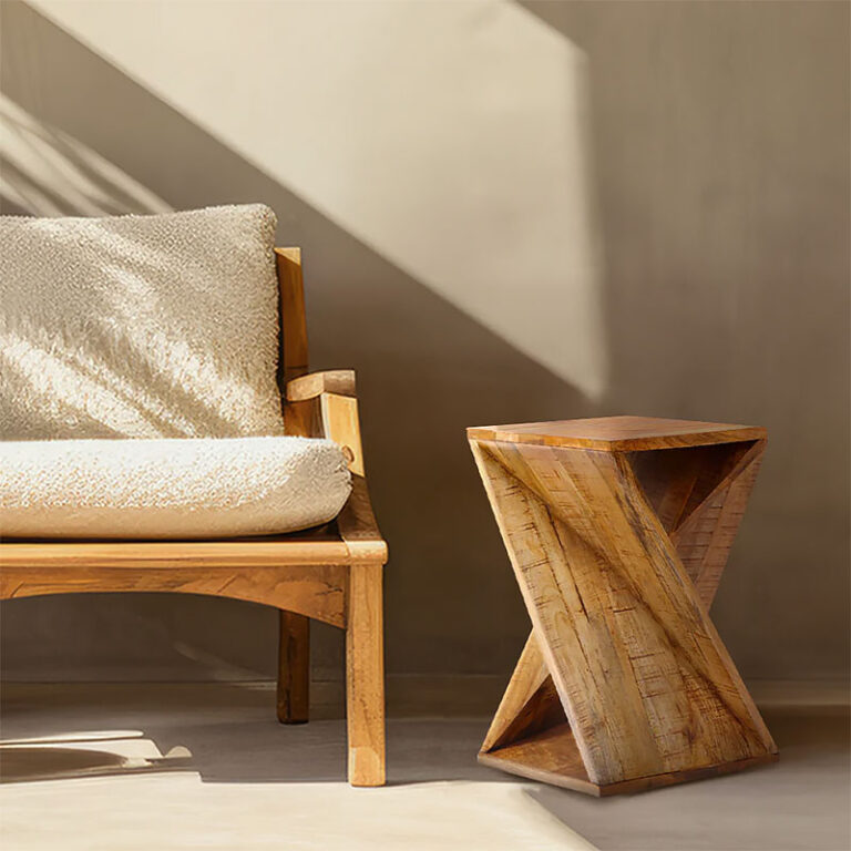 Boho Rustic Z Shaped Natural Solid Mango Wood Side Table End Table ...