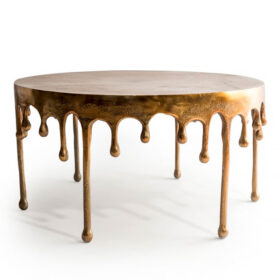 Dali Antique Gold Metal Abstract Drip Half Moon Slim Console Table ...