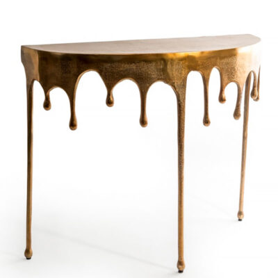 Dali Antique Gold Metal Abstract Drip Half Moon Slim Console Table ...
