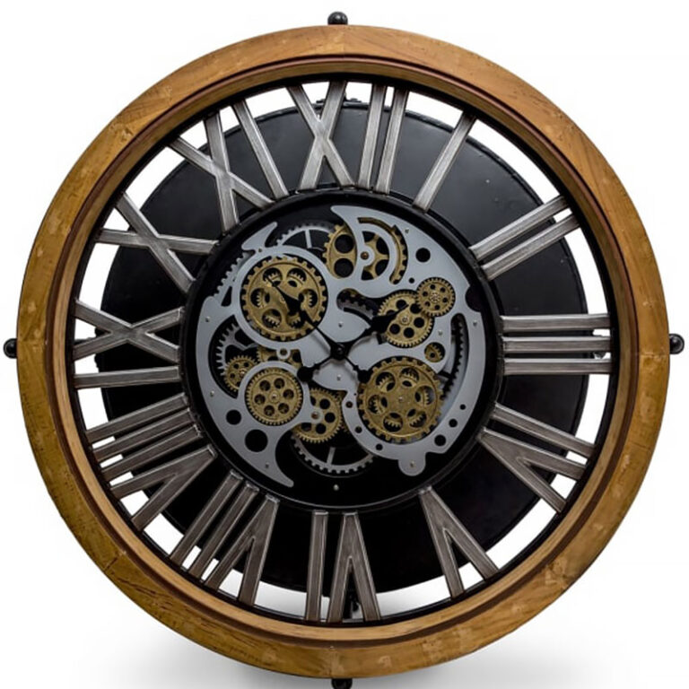 Industrial Wood And Black Metal Moving Gears Clock 2 Tier Coffee Table ...