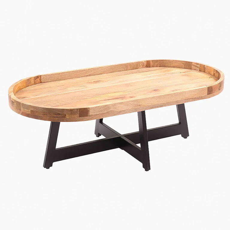 Rustic Industrial Oval Solid Mango Wood And Black Metal Coffee Table ...