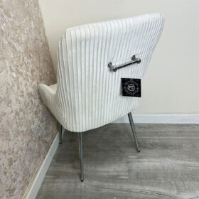 Set Of 2 Cream White Velvet Dining Chairs With Gold Legs And Back Pull ...