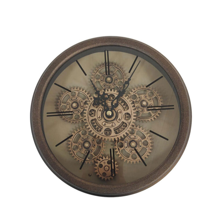 Antique Copper And Gold Metal Visible Moving Gears Round Wall Clock ...