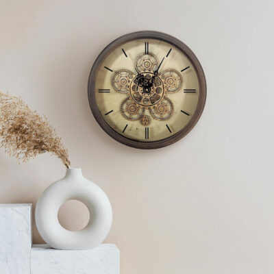 Antique Copper And Gold Metal Visible Moving Gears Round Wall Clock ...