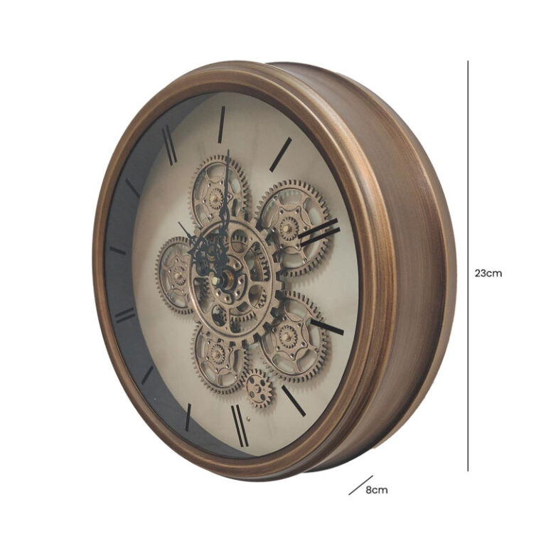 Antique Gold Metal Visible Moving Gears Round Wall Clock 23cm | Picture ...