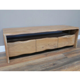Boho Rustic Solid Acacia Wood Live Edge 3 Drawer TV Stand 146cm ...