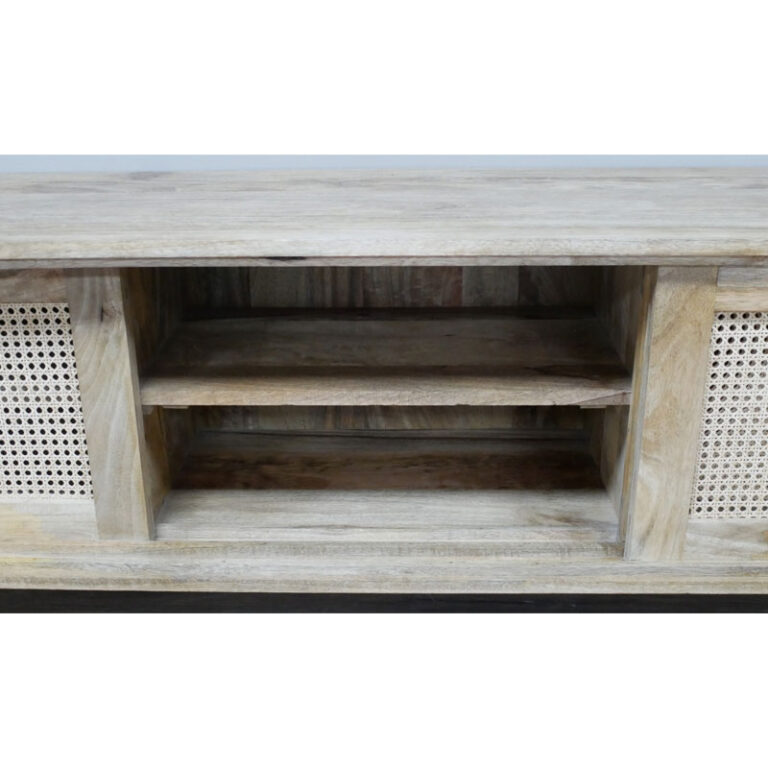 Boho Solid Acacia Wood And Natural Rattan 3 Door Large TV Stand 180cm ...
