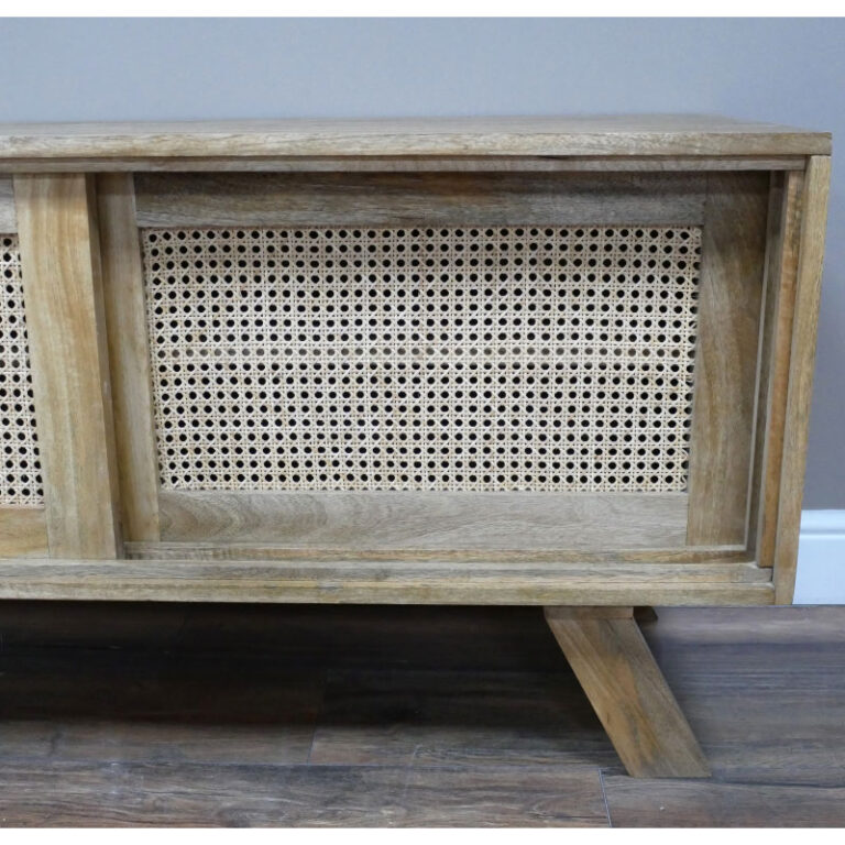 Boho Solid Acacia Wood And Natural Rattan 3 Door Large TV Stand 180cm ...