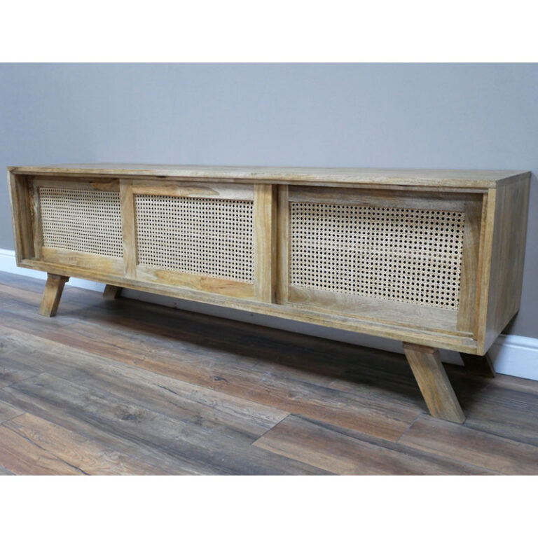 Boho Solid Acacia Wood And Natural Rattan 3 Door Large TV Stand 180cm ...