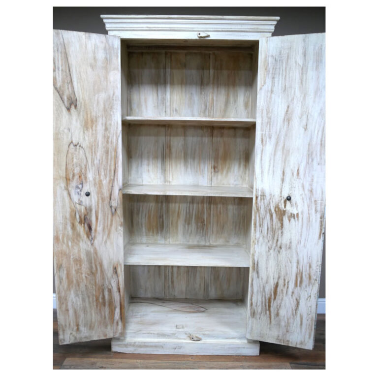 Boho Solid White Washed Mango Wood Tall 2 Door Storage Cabinet 200cm ...