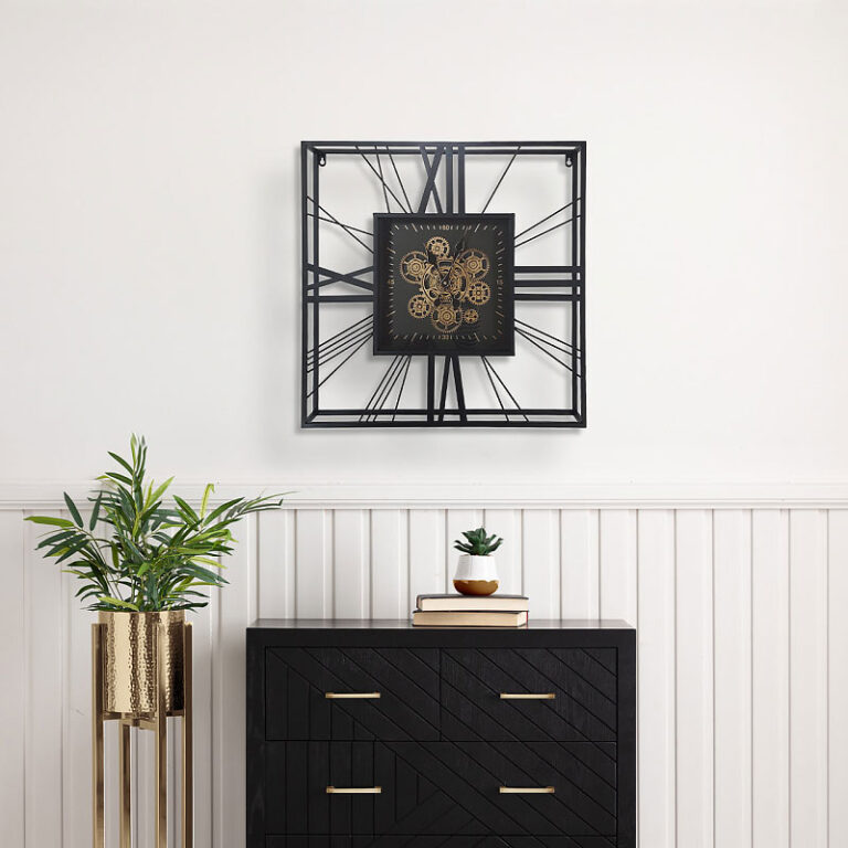 Industrial Black And Gold Metal Visible Moving Gears Large Wall Clock ...