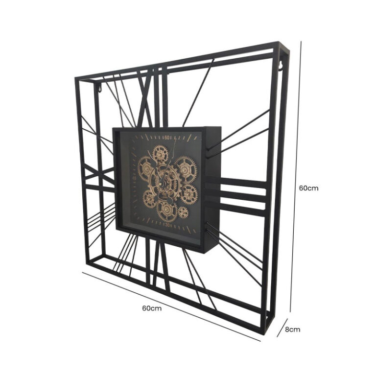 Industrial Black And Gold Metal Visible Moving Gears Large Wall Clock ...