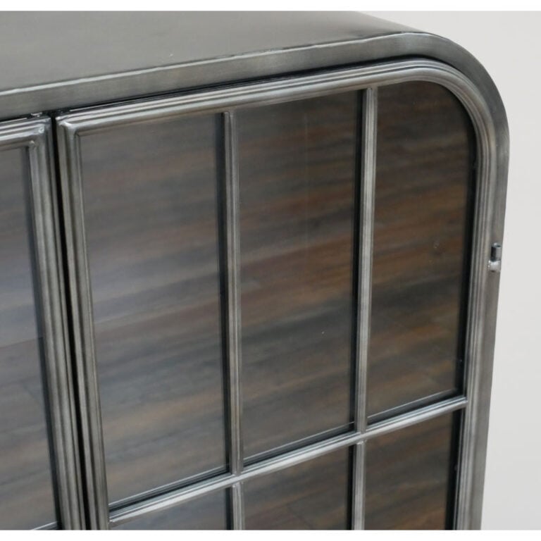 Industrial Black Metal And Glass 2 Door Shelving Display Unit 122cm ...