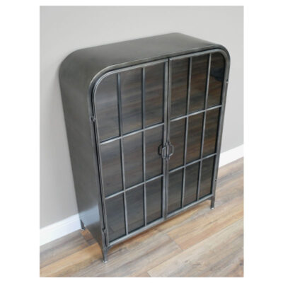 Industrial Black Metal And Glass 2 Door Shelving Display Unit 122cm ...