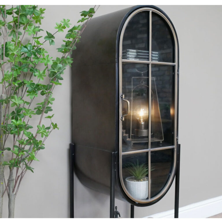 Industrial Black Metal And Glass Arched 1 Door Shelving Display Unit ...