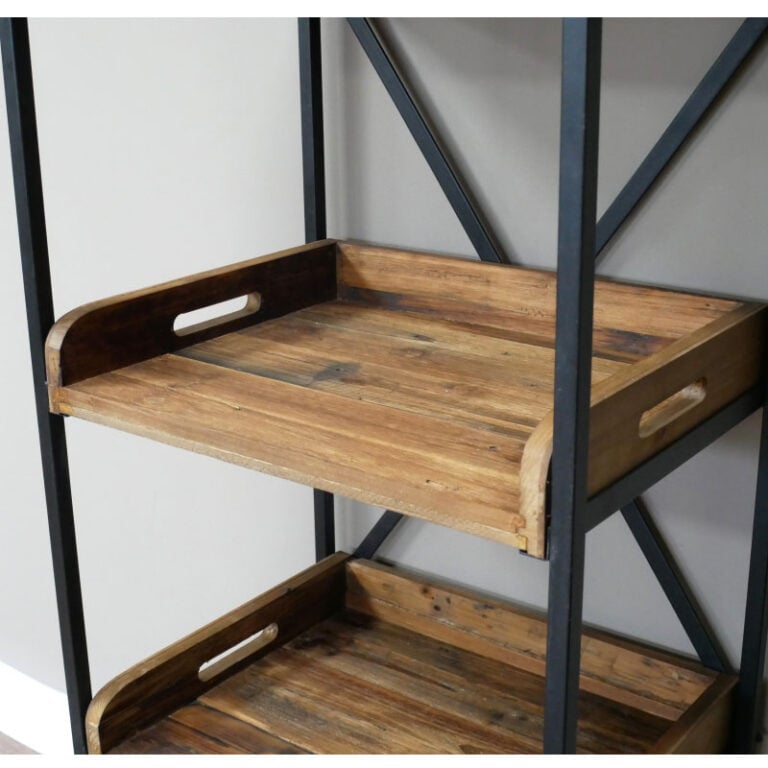 Industrial Black Metal And Reclaimed Solid Wood 5 Tier Shelving Unit ...