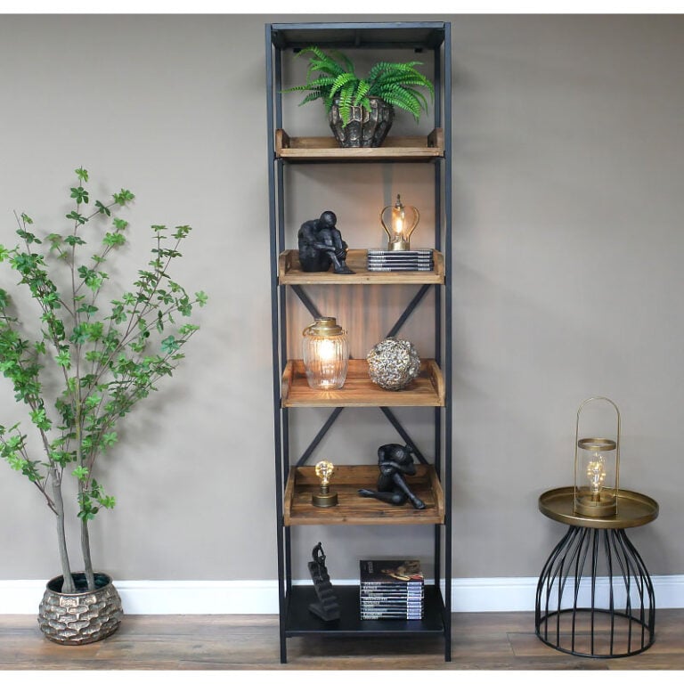 Industrial Black Metal And Reclaimed Solid Wood 5 Tier Shelving Unit ...