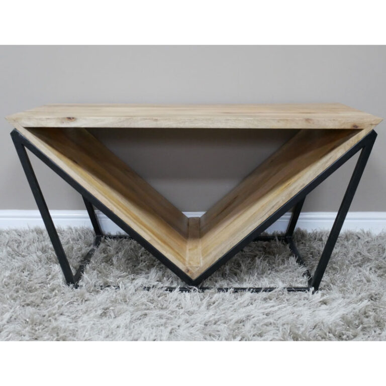 Industrial Black Metal And Solid Mango Wood V Shaped Coffee Table ...