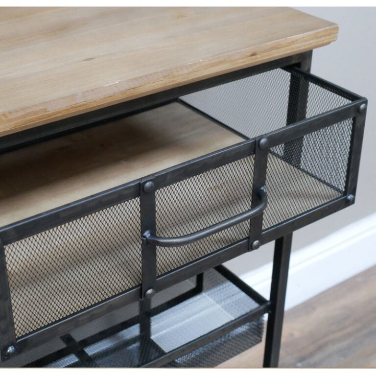 Industrial Black Metal And Solid Wood 1 Drawer Shelving Unit With ...