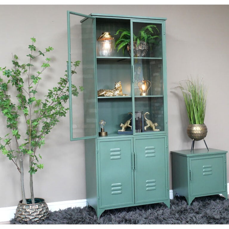 Industrial Green Metal And Glass Locker Style Sideboard Cabinet 120cm ...