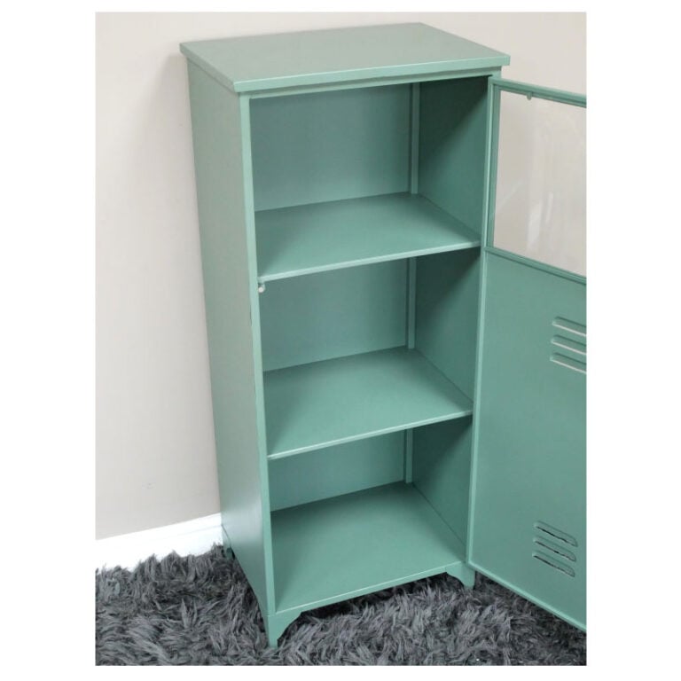 Industrial Green Metal And Glass Locker Style Tall Storage Cabinet ...