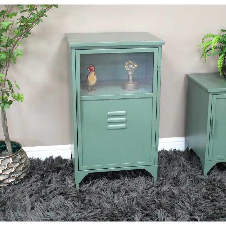 Industrial Green Metal And Glass Locker Style Sideboard Cabinet 120cm ...