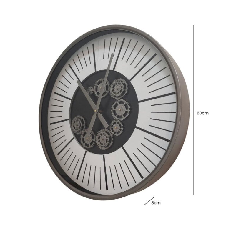 Silver And White Visible Moving Gears Round Large Wall Clock 60cm ...