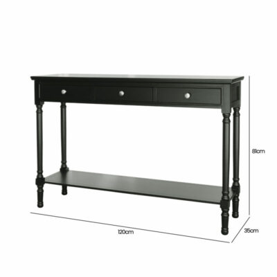 Arabella Black Wood Large 3 Drawer Console Table Hallway Table 120cm ...