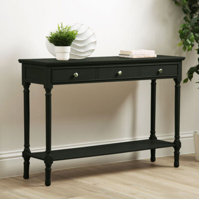 Arabella Black Wood Medium 3 Drawer Console Table Hallway Table ...