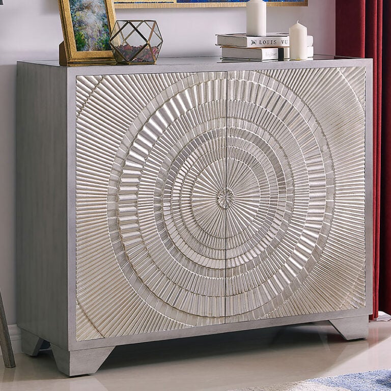 Art Deco Silver Geometric Wood 2 Door Sideboard With Mirrored Top 110cm ...