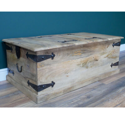 Boho Rustic Solid Mango Wood Large Trunk Coffee Table With Hidden ...