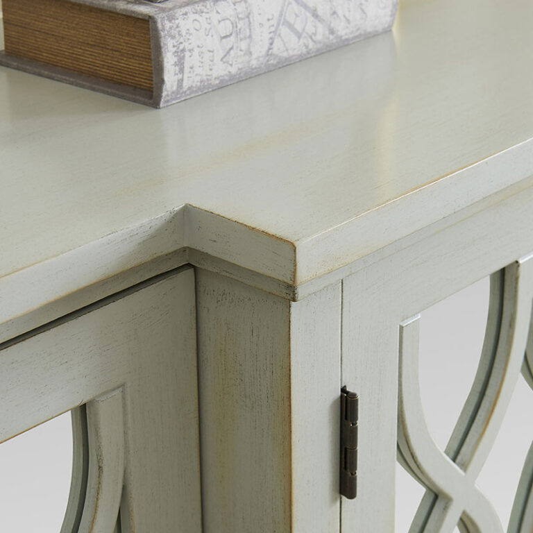 Distressed Light Grey Wood And Mirrored Glass 4 Door Large Sideboard ...
