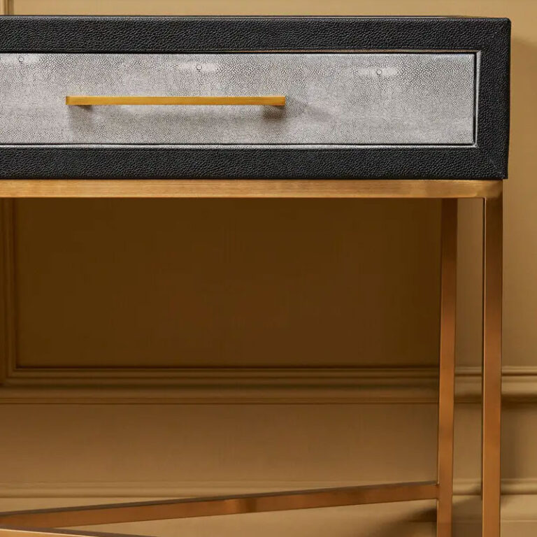 Grey Faux Shagreen Leather And Gold Metal 2 Drawer Console Table Desk ...