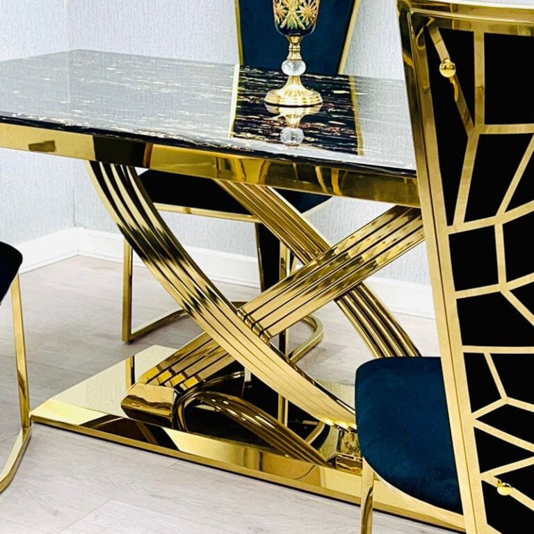 Astor Black Marble And Gold Metal 6 Seater Dining Table 180cm | Picture ...