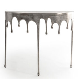 Dali Antique Gold Metal Abstract Drip Half Moon Slim Console Table ...