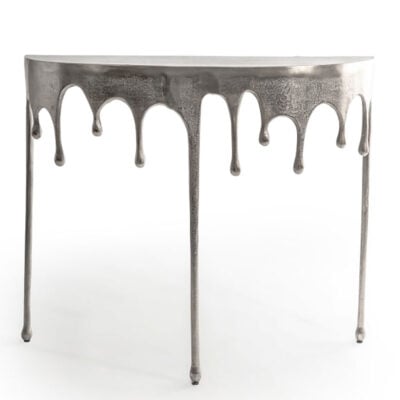 Dali Antique Gold Metal Abstract Drip Half Moon Slim Console Table ...