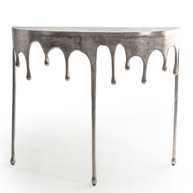 Dali Antique Gold Metal Abstract Drip Half Moon Slim Console Table ...