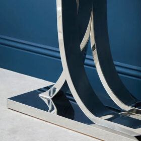 Modern Silver Chrome Metal Sweeping Arcs And Clear Glass Console Table ...
