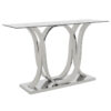 Modern Silver Chrome Metal Sweeping Arcs And Clear Glass Console Table ...