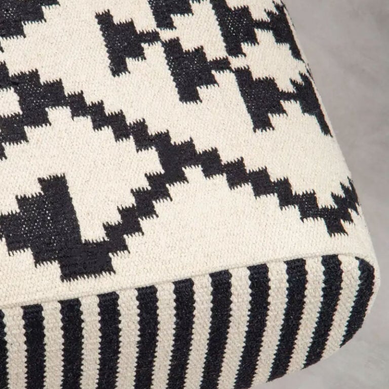 Boho Black And White Geometric Cotton And Solid Mango Wood Stool ...