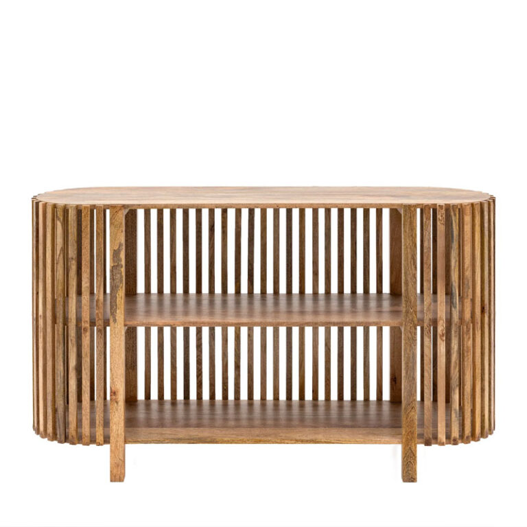 Boho Rustic Solid Light Mango Wood 2 Shelf Slatted Open 3 Tier Console ...