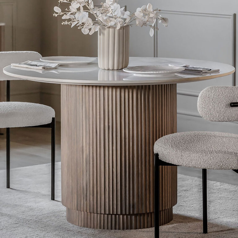 Boho Rustic Solid Ribbed Grey Mango Wood Side Table With White Carrera ...