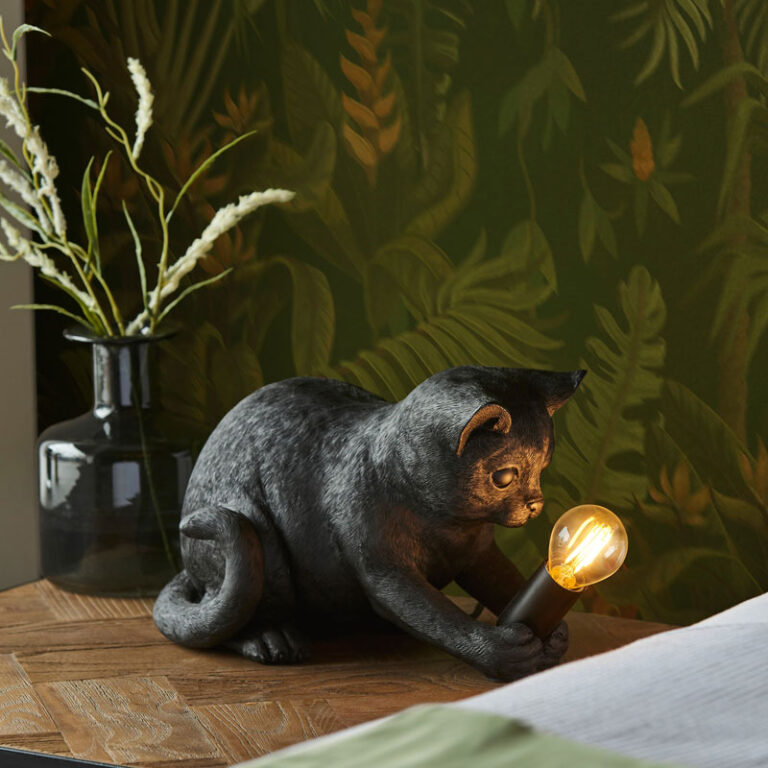 Black Resin Kitten Cat Animal Table Lamp 31cm | Picture Perfect Home